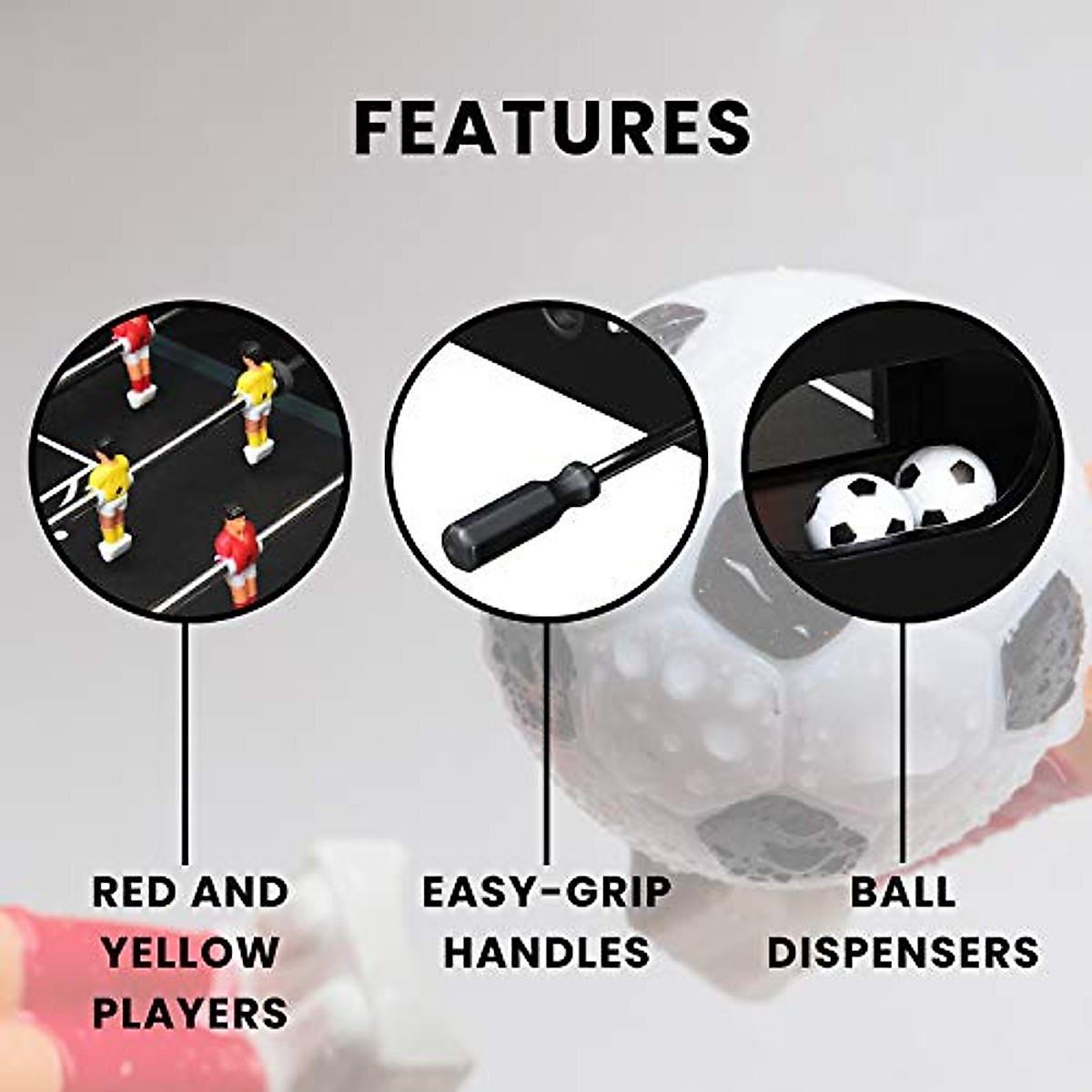 Hanover Foosball Coffee Table with Telescopic Rods and Counterbalanced Players, Black