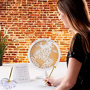 HingoFuni Gold Bow Signing Pen and Acrylic Heart Holder for Wedding Bridal Guest Sign in Anniversary Engagement Ceremony Birthday Party Graduation Office Guest Book Ballpoint Pen Reception