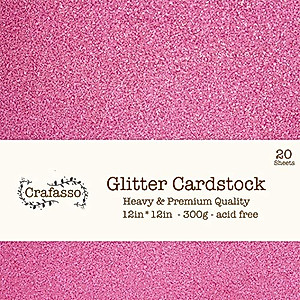 Crafasso 12" x 12" 300gms Heavy & Premium Glitter cardstock, 15 Sheets, Raspberry