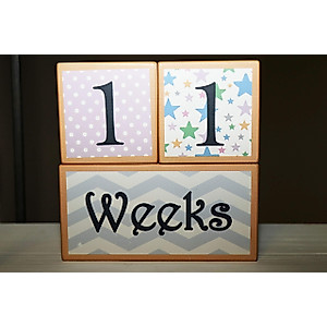 Wood Baby Milestone Age Photo Blocks Set Track Weeks, Months and Years Perfect Baby Shower Present
