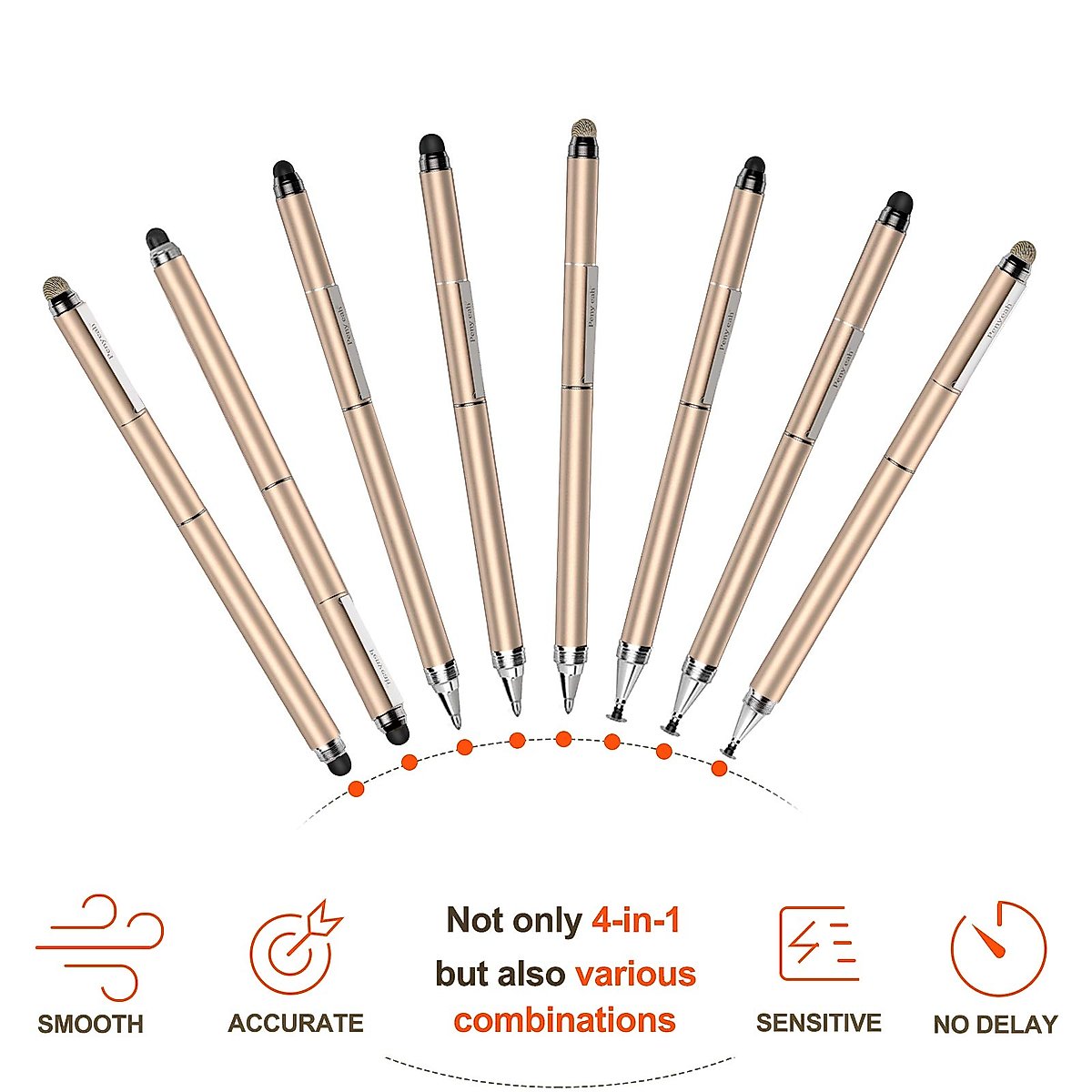 Penyeah Stylus pens for Touch Screens - [4-in-1] High Sensitivity and Precision Touch Screen Stylus Disc Tip,Black Rubber Tip & Mesh Fiber Tip Universal for All Capacitive Touch Screen Device (Gold)