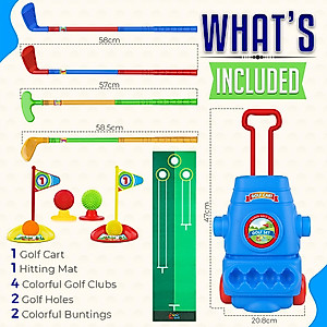 ToyVelt Toddler Golf Set - Kids Golf Clubs with 6 Balls, 4 Golf Sticks, 2 Practice Holes and a Putting Mat - Promotes Physical & Mental Development, Ideal Toddler and Kids Golf Set Gift for Boys 2-10