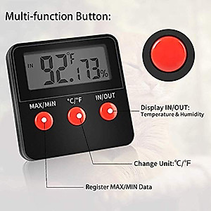 Simple Deluxe 60W Reptile Ceramic Heat Emitter Heat Lamp Bulb No Light Infrared Brooder Heater, Digital Thermometer and Hygrometer with Temp & Humidity Probe for Amphibian Tank/Egg Incubator