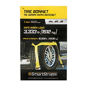 SmartStraps Tire Bonnet Ratchet Straps, 1 Pack — Commercial Duty Tire Bonnet Tie Down with Ratchet — 10,000lb Break Strength, 3,333lb Safe Work Load — Haul Equipment, Tractors and Vehicles