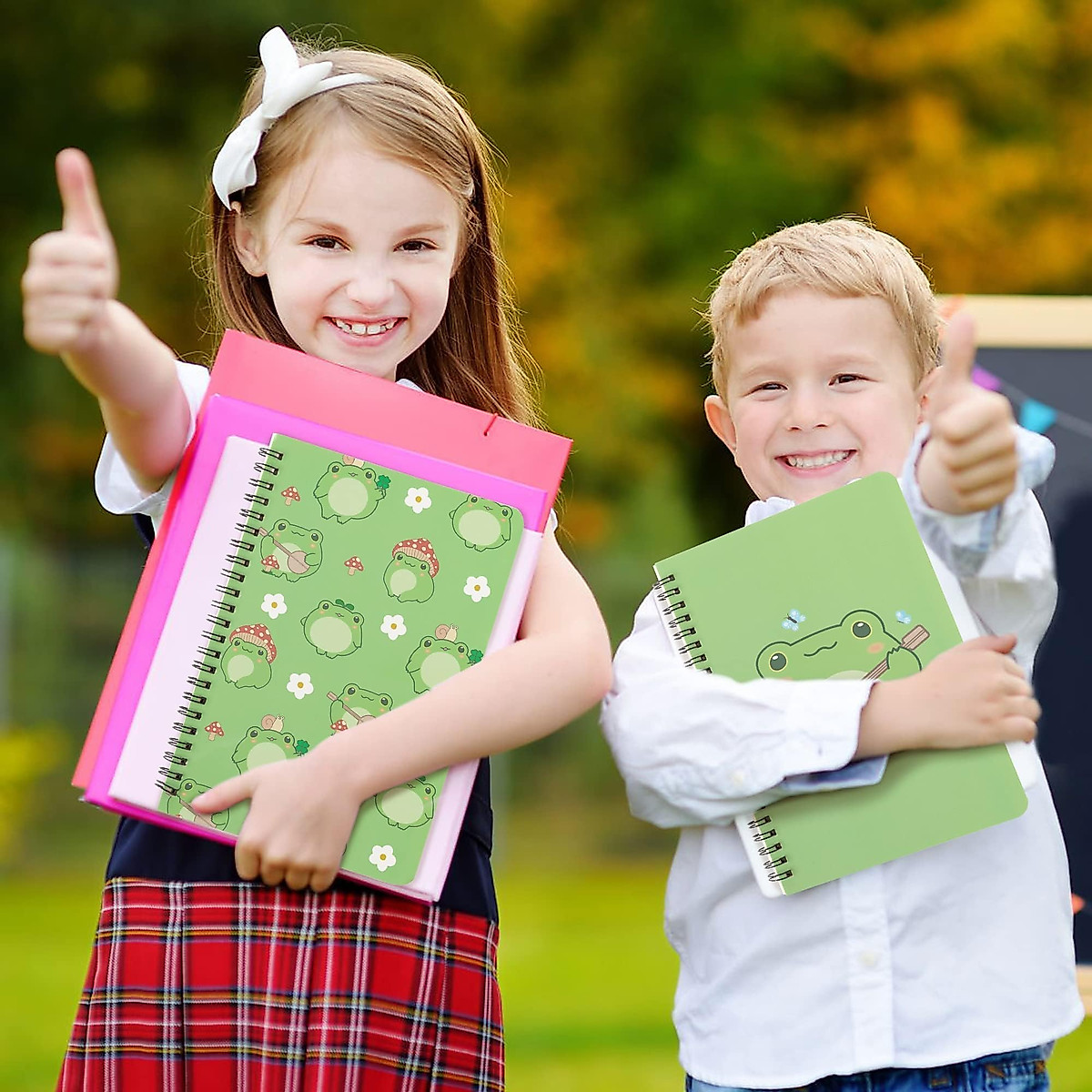 L1rabe 2 A5 Frog Spiral Notebooks Spring Back to School Cute Frog Playing Banjo Mushroom College Ruled Hardbound Notebooks, Travel Journal Diary Notepad for Kids Teens Students Easter Birthday Gifts