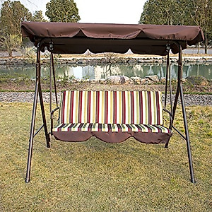 Walsport Outdoor Swing Chairs for Adults Patio Swings with Canopy 3 Person Seating Chair Porch Swing with Stand and Chair Cushion Steel Frame Outdoor Glider Hammock Bench Swing Backyard Furniture