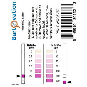 Nitrite 0-25 ppm, Nitrate 0-500 ppm Two Pad Test Strip [Vial of 50 Strips]
