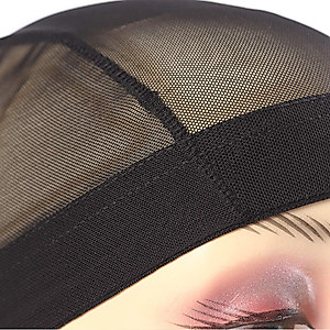 Leeven 5 Pcs/lot Stretchable Nylon Net Mesh Dome Caps for Making Wigs Black Breathable Wig Cap for Women Medium Size 22"-23.5"