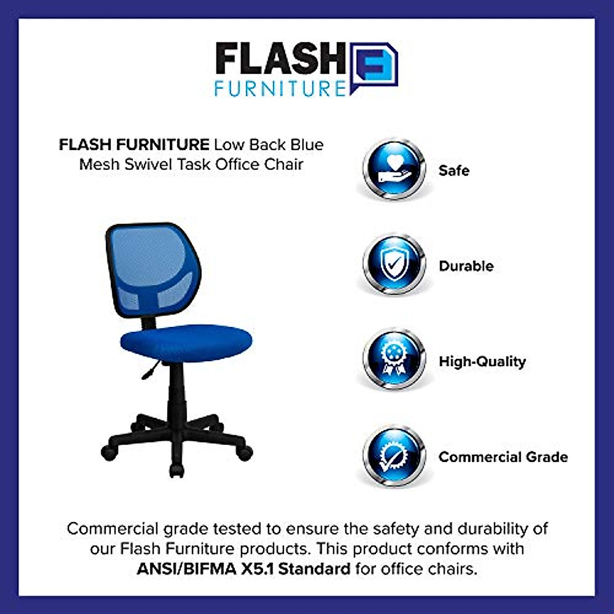 Flash Furniture Neri Low Back Blue Mesh Swivel Task Office Chair