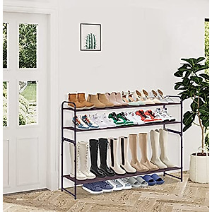 AOODA 2 Tier Long Shoe Rack for Closet Stackable Wide Low 18-Pairs Fabric Shoe Shelf Storage Organizer for Floor,Bedroom (Bronze)