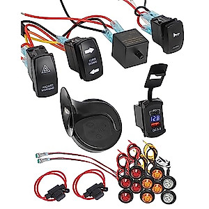 Foruly Universal UTV ATV Turn Signal Kit with Connected Signal/Turn Signal Switch, Sxs Turn Signal Horn Kit with 3.0 Fast Charging Usb for Polaris Dirt Bike Rzr Can-Am Kawasaki
