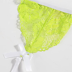 Floral Lace Lingerie Cute for Women V-Neck See Through Naughty Underwear Garter Leg Ring Strappy Sexy Bralette and Panty Set Kinky Chemise Look Bondage Corset for Roleplay Nightdress Green