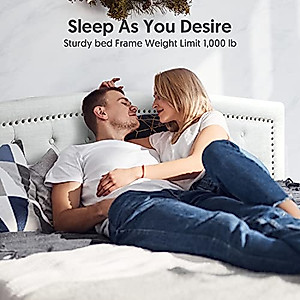 BONSOIR Queen Size Storage Bed Frame Upholstered Low Profile Traditional Platform with Tufted and Nail Headboard