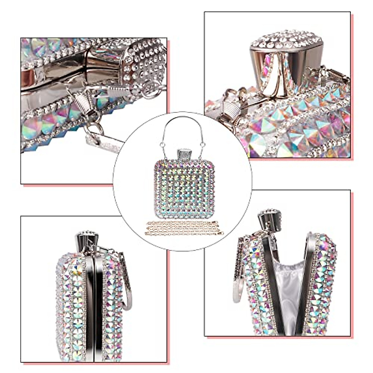 Evening Bag Clutch Purses for Women,Ladies Sparkling Party Handbag Wedding Bag (AB-sliver)