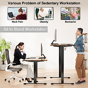 WOKA Electric Height Adjustable Electric Standing Desk, 55 x 28 Inch Sit Stand Desk with Memory Controllers, Stand up Desk for Home Office, Rustic Brown and Black Tabletop