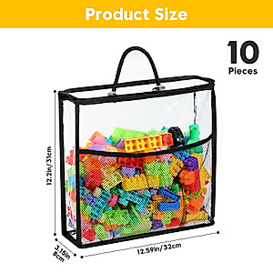 Remittur 10 PCS Clear Zippered Toy Storage Bags with handle, Kids Toy Storage Organizer with Mesh Pocket for Instructions, Playroom Toy Organizer Plastic Storage Bags for Blocks Set Puzzles,Small Toys