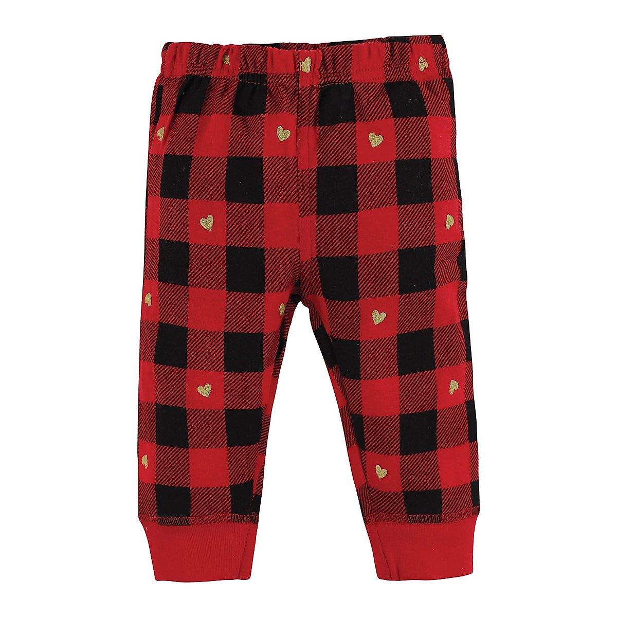 Hudson Baby Unisex Baby Cotton Pants and Leggings, Gold Heart Plaid, 2 Toddler