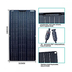 18 Volt 100 Watt Black Flexible Solar Panel Kit Portable Outdoor Solar Panel Battery Charger IP68 Waterproof for Camping, RV, Boat, Cabin, Van Car, Uneven Surfaces (18v)