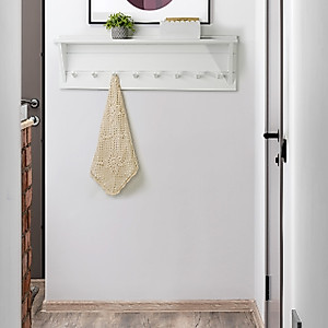 WEBI Coat Rack Wall Mount with Shelf,8 Peg Hooks,34" Long Entryway Shelf with Hooks Underneath for Hanging Coats,Caps,Jacket,Clothes,White
