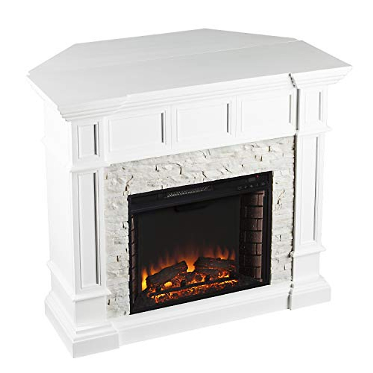 SEI Furniture Merrimack Faux Stone Convertible Electric Corner Fireplace, Fresh White, AMZ8369EF