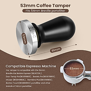 Dailyart 53mm Espresso Tamper - Spring-loaded Coffee Tamper, Barista Espresso Accessories with 30lbs Springs, 100% Flat Stainless Steel Base Tamper Fits Breville Series Portafilter Basket.