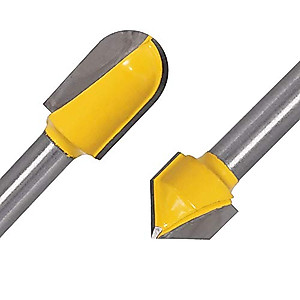 Yakamoz 6Pcs 1/4" Shank Carbide 90 Degree V-Groove and Round Nose Groove Router Bit Set 3D CNC Signmaking Lettering Engraving Cutter Woodworking Carving Cutting Tool