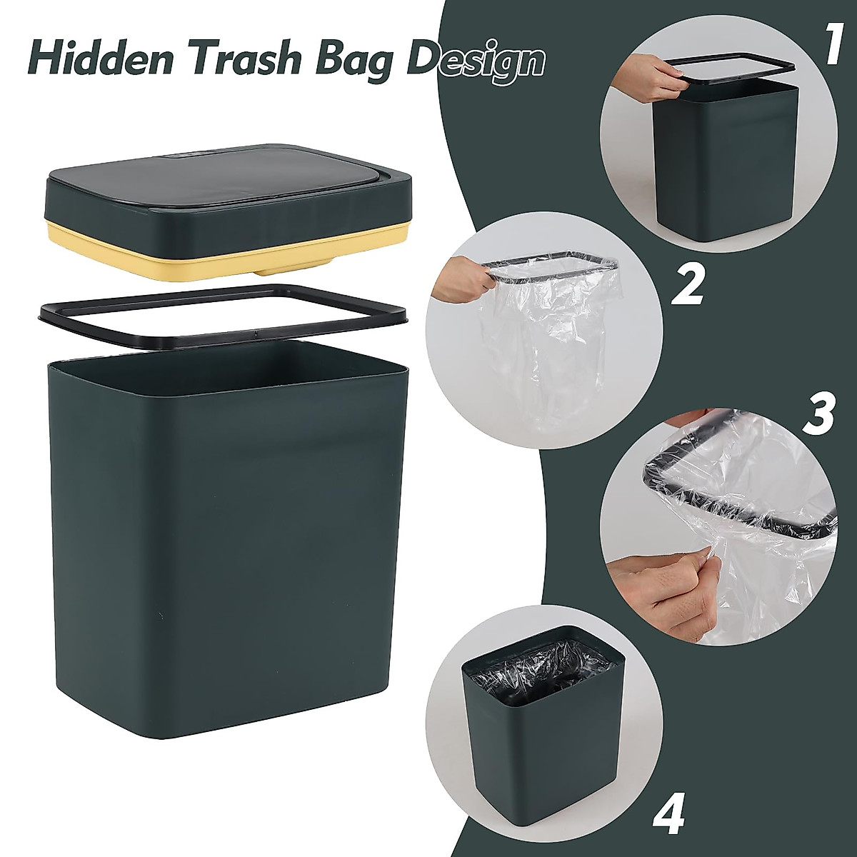 Obstnny Motion Sensor Garbage Can with Automatic Lid, 15 L Plastic Touchless Trash Can, Green