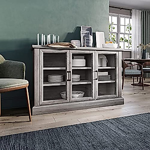 BELLEZE Sideboard Buffet Cabinet, 55” Entertainment Center Modern Wood Glass-Buffet-Sideboard with Storage Cabinet Console Table Adjustable Shelves for Dinning Room Living Room Hallway, Gray Wash