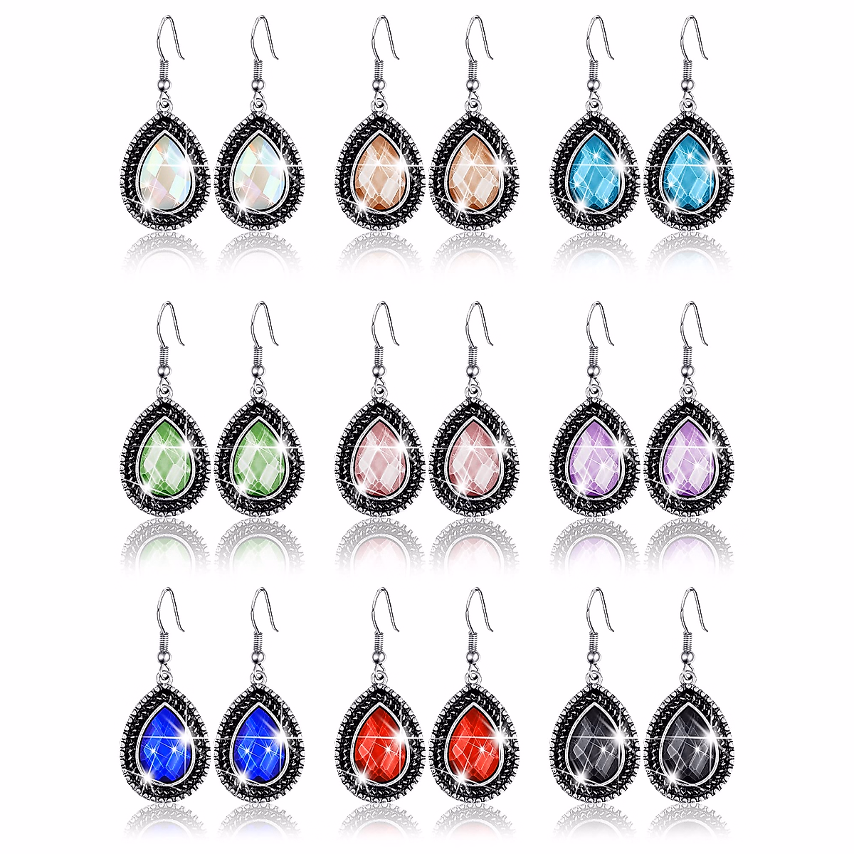 MTLEE 9 Pairs Boho Dangle Earrings Set Pearl Drop Crystal Earrings for Women Teardrop Earrings Rainbow Earrings