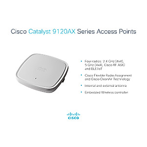 Cisco Catalyst 9120AXE-B Wireless Access Point, Wi-Fi 6, 4x4 Dual 5GHz Radio, MU-MIMO, CleanAir with Cisco RF ASIC, PoE, External Antenna, (C9120AXE-B)