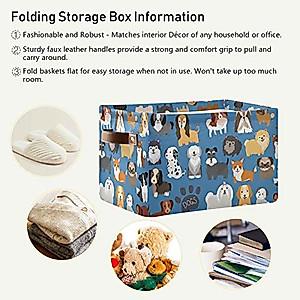 Cute Dogs Puppy Storage Bin Collapsible with Handle Rectangle Waterproof Cute Dog Puppy Basket for Storage Cube Closet Organizer for Toy Nursery Book Office Shelf Bathroom