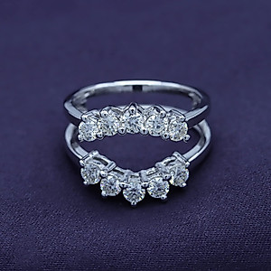 SAVEARTH DIAMONDS 1 Carat Round Cut Lab Created Moissanite Diamond Sunburst Halo Guard Enhancer Ring For Women In 14K White Gold Over Sterling Silver(VVS1 Clarity 1 Cttw)-6