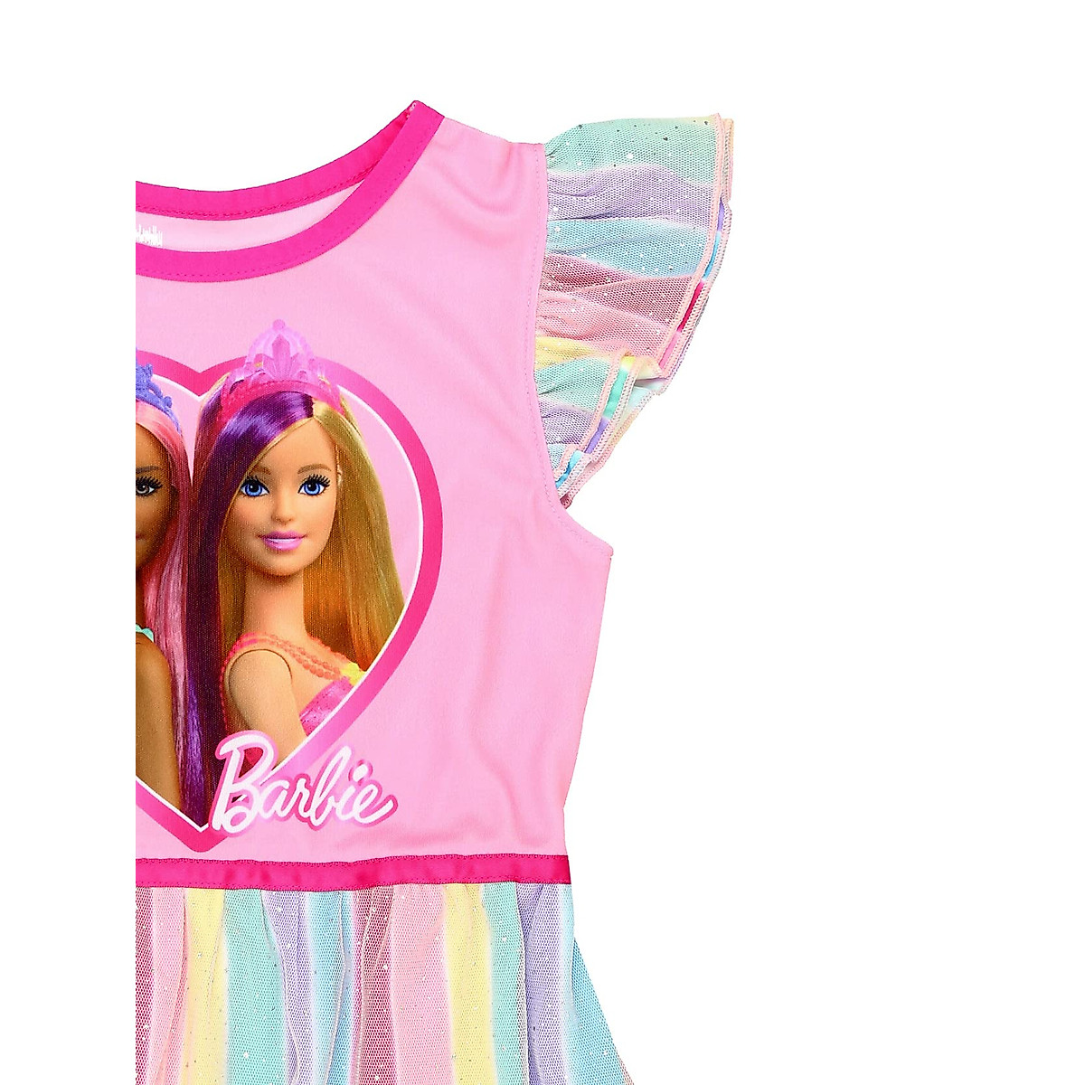 Barbie Girl's Rainbow Dress Up Fantasy Gown Nightgown Pajamas (6, Pink)