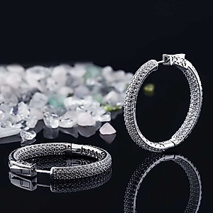 Gem Stone King 925 Sterling Silver 3 Row Pave Inside-Out Cubic Zirconia CZ Hoop Earrings For Women (2.00 Cttw, 1.5 Inch = 35X35MM)