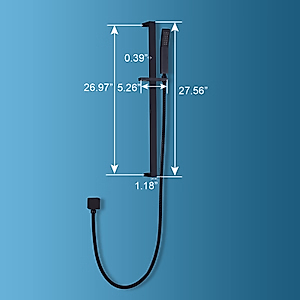 YUESIMATE Round Hand Held Shower Head with Slide Bar, Brass Shower Slide Bar Matte Black, Adjustable Height Shower Head with Handheld Spray, Shower Wand Holder, 59.06-Inch Shower Hose