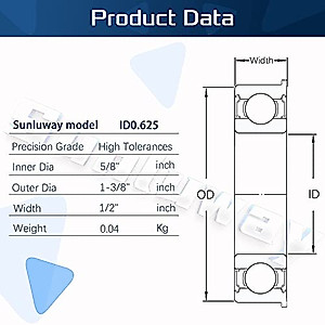 10 Pack Flanged Ball Bearings 5/8" x 1-3/8" x 1/2", Pre Lubricated, for Lawn Mower, Wheelbarrows, Carts & Hand Trucks Wheel Hub, Replacement for JD AM118315, AM35443, Stens 215-038, 215-061 Etc