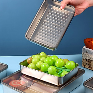 JolliKids 5 Pack Deli Meat Container for Fridge, 304 Stainless Steel Bacon Container Refrigerator Organizers and Storage, Kitchen Food Storage Containers with Lids for Fridge, 3 Sizes