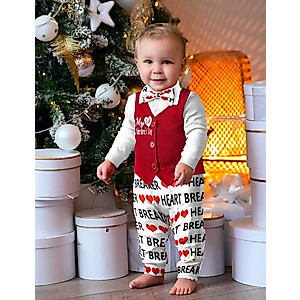 Dearnow My First Valentines Day Baby Boy Outfit Baby Boy Clothes 6-9 Months Mommys Valentine Baby Boy One-Piece Gentlemen Romper