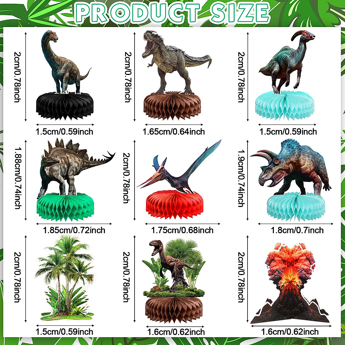 10 Pcs Dinosaur Centerpieces For Birthday Party 3D Dino Honeycomb Table Decorations Safari Jungle Animal Theme Baby Shower Table Paper Topper Stand Decor For Boys Girls Kids