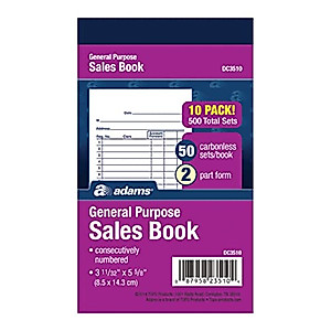 General Purpose Sales Book, Carbonless, Pack of 10 (DC3510)