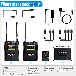 FULAIM WM500 UHF Wireless Lavalier Microphone System, 16-Channel Lavalier Lapel Mic with Rechargeable Transmitter and Receiver for Recording YouTube, Interview, Vlogging, Conference - 4 X Transmitters