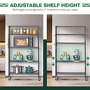 CHANGSHENG 5-Tier Black Wire Shelves, 1750LBS Heavy Duty Shelving Units and Storage for Kitchen, Pantry, Balcony, Large Storage Capacity Metal Stand 36" D x 18" W x 71" H