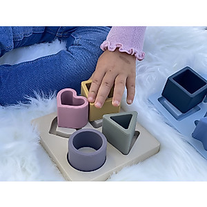 BraveJusticeKidsCo. Early Education Silicone Baby Puzzle | Stacking Building Blocks Toddler Toys (Cream)