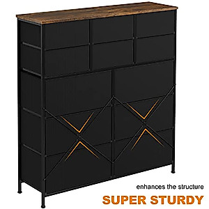 REAHOME Dresser for Bedroom with 8+12 Drawers Fabric Dresser Chest of Drawers with Wooden Top Sturdy Steel Frame Closet Storage Dresser for Living Room Hallway Closets Nursery (Rustic Brown)