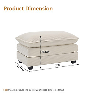 mikibama Corduroy Upholstered Couches Ottoman for Modular Sectional Sofa, Beige