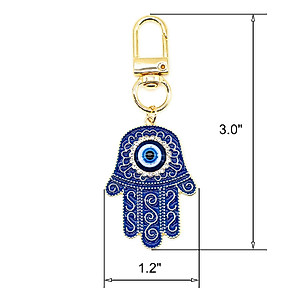 Jasimkiss Evil Eye Keychain Hamsa Hand keychain Protection Charm for Men Women Car Key Ring Bag Purse Accessories (Gold Blue)