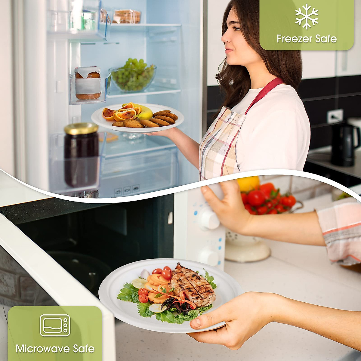 Fuyit 250Pcs Compostable Paper Plates with Cutlery Set, Disposable Biodegradable LONG Utensil Eco-Friendly Dinnerware Includes Plates, Fork, Knife & Spoon for Party, Camping, Picnic (White)