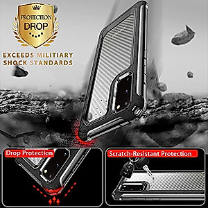 Galaxy S20 Case, Slim Carbon Fiber Shockproof Protective Cover with Screen Protector [x2] [Military Grade Drop Protection] [Anti Scratch&Fingerprint], Samsung S20 Case, 6.2", Black