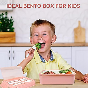 Alilizi Bento Box for Kids/Toddlers/Adults, 1400ML Insulated Lunch Box with 3 Compartments with Spoon & Fork, Durable for On-the-Go Meal, Food-Safe Materials and BPA-Free (Pink)