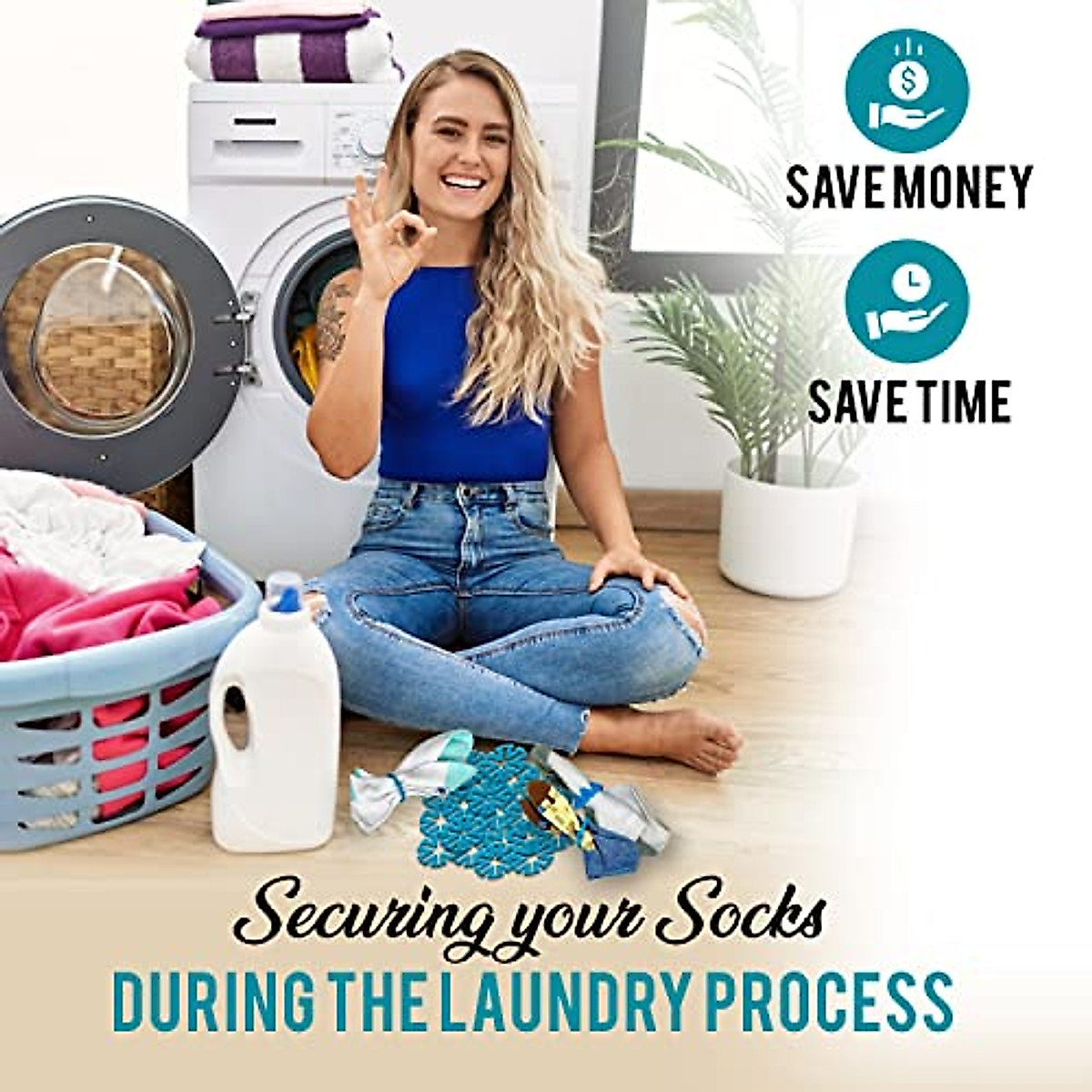 SNIPSIE Socks Holder Rings for Washing Machine - Silicone Laundry Essentials/Stocking and Sock Locks Laundry Organizer - 20 PCS (Yellow)